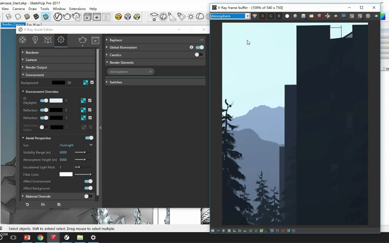 系统入门 V-Ray for SketchUp - 04 - 环境覆盖 - 空气透视 - 镜头光晕效果