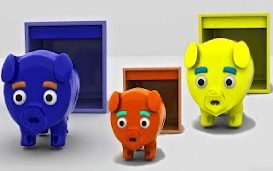 儿童 3D 猪 - 带有颜色的农场动物 玩具和颜色