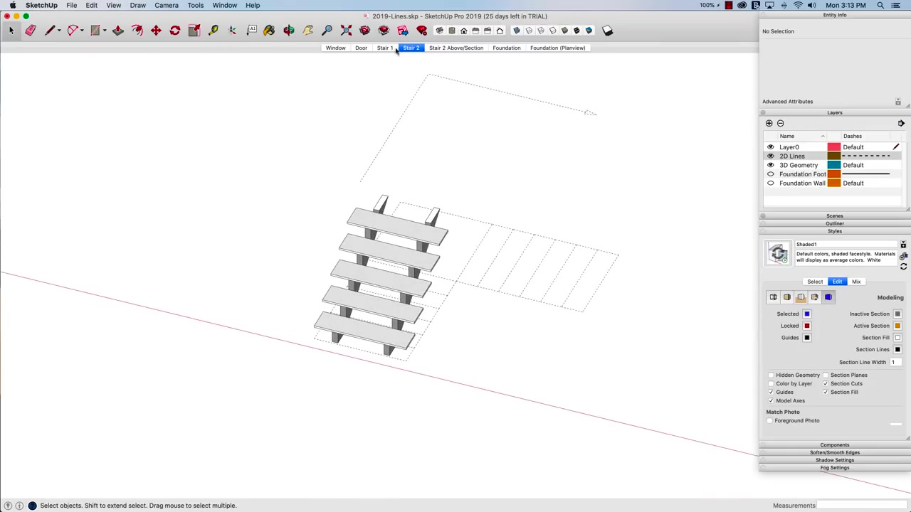 SketchUp Pro 2019中的虚线工具