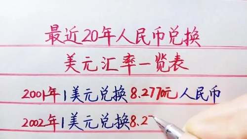 最近二十年人民币兑换美元汇率一览表
