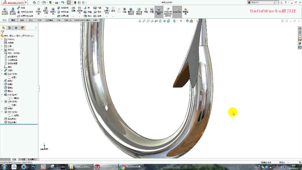 用SolidWorks画一个鱼钩,难度系数比较小
