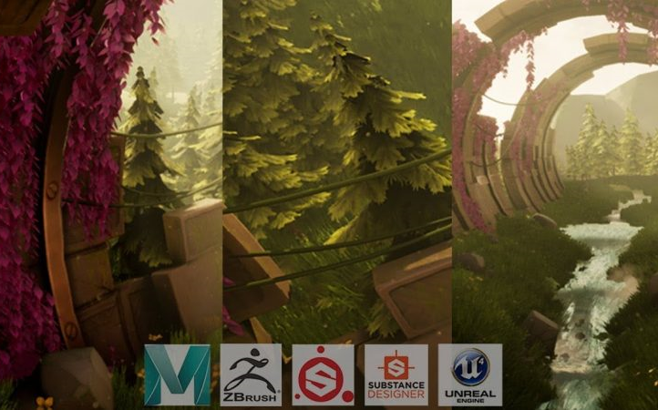 如何从头到尾制作程式化户外场景教程-中英字幕