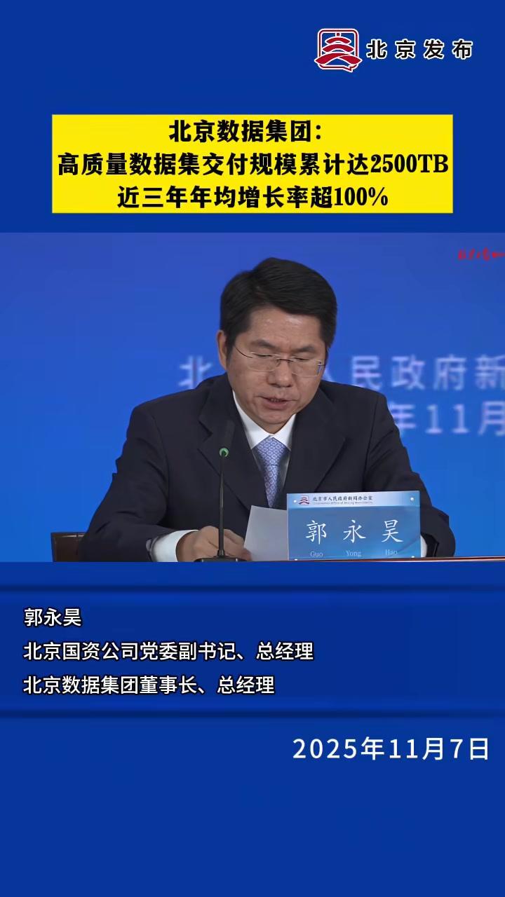 北京数据集团:高质量数据集交付规模累计达2500TB,近三年年均增长率...