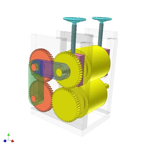 机构动画——两根平行轴之间的传动(轴距可调)