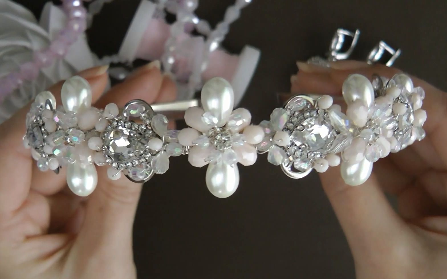 【绕线+串珠】高阶教程—珍珠水晶王冠头饰