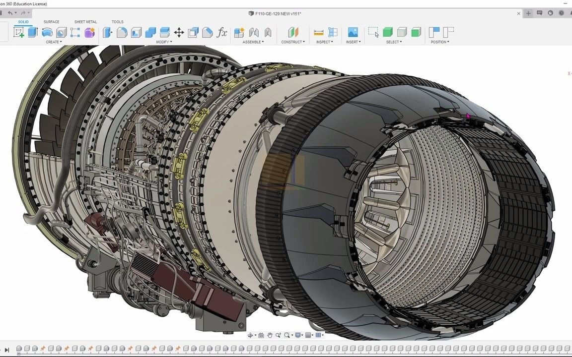 ...用Fusion 360制作的通用电气F110-GE-129喷气式发动机数字模型