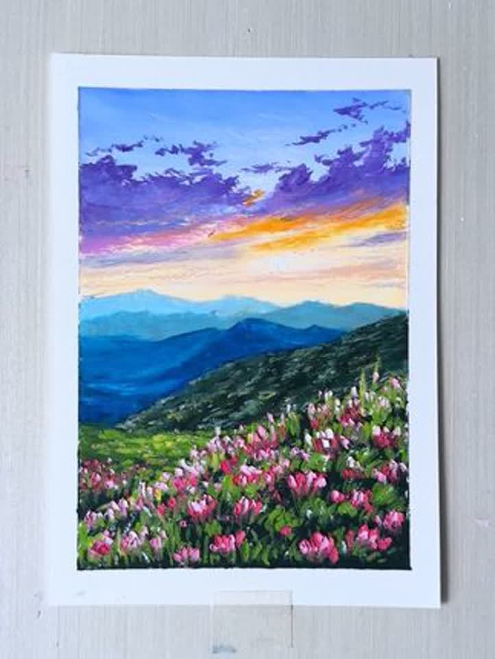 油画棒也可以画出漂亮精致的落日余晖晚霞风景作品|油画棒绘画