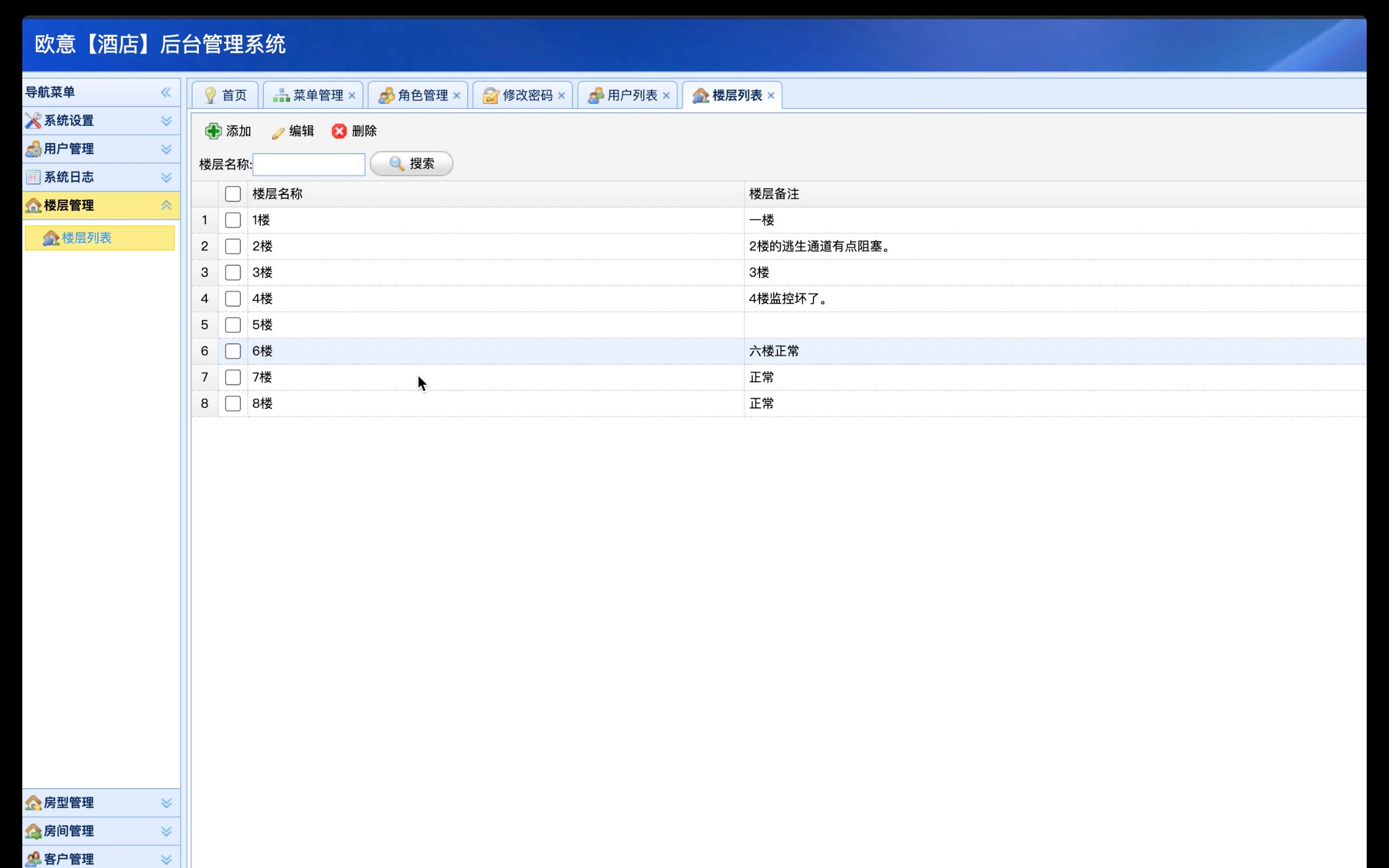 酒店后台管理系统