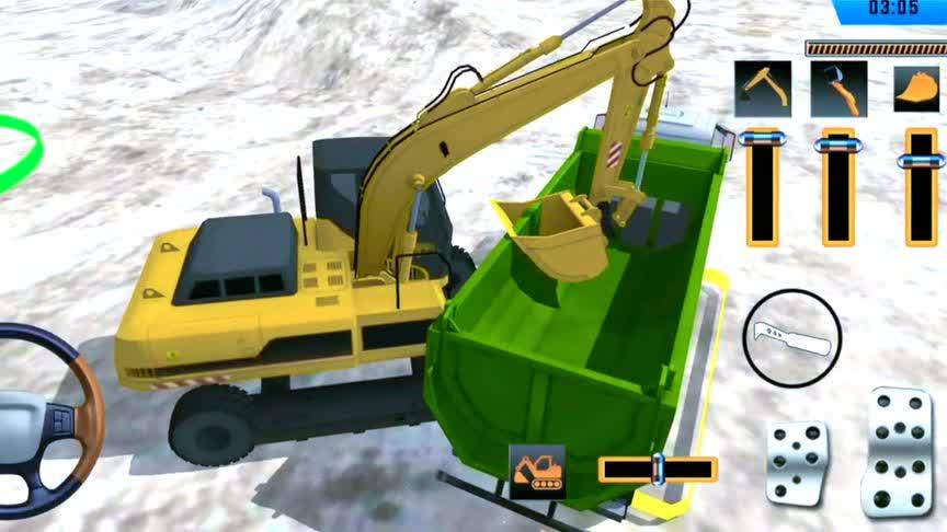 少儿│创意挖掘机驾驶模拟器,挖土机挖土装载到自卸卡车游戏