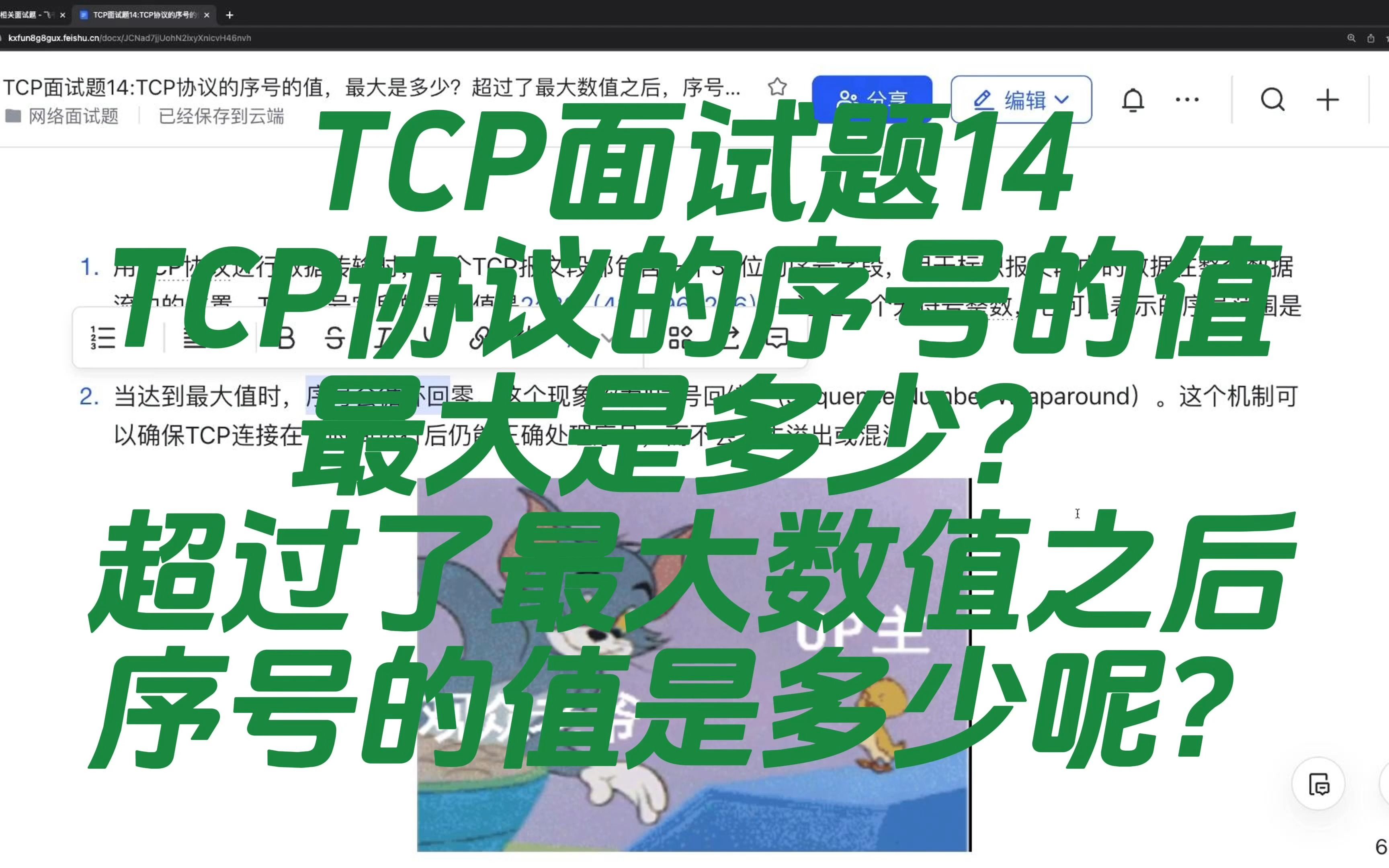 【B站最全的八股文面试题】TCP面试题14:TCP协议的序号的值,最大...