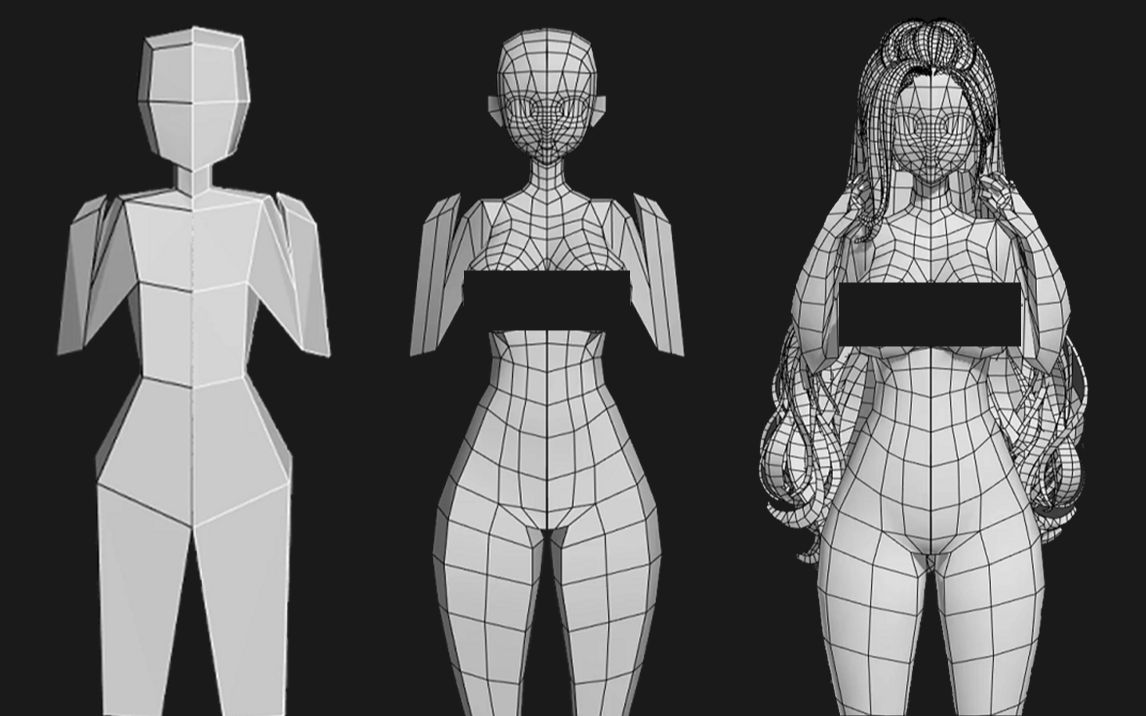 ...角色建模】女性人体角色模型布线技巧,从拉个长方体开始教你制作