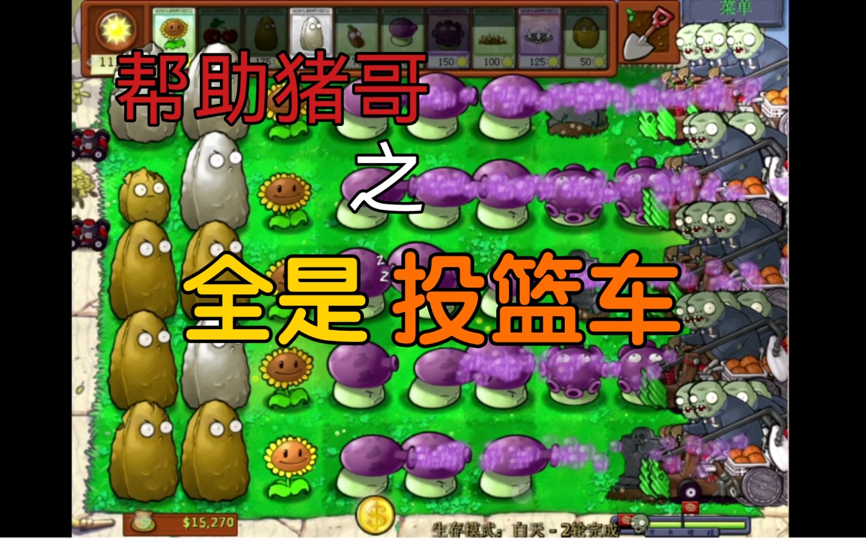 ...保护伞),两排高坚果四个曾哥解决所有问题_植物大战僵尸_游戏解说