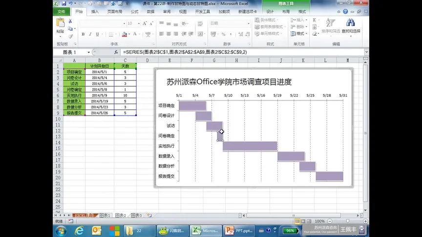 王佩丰Excel基础教程24讲完整版:第二十二讲-甘特图与动态甘特图