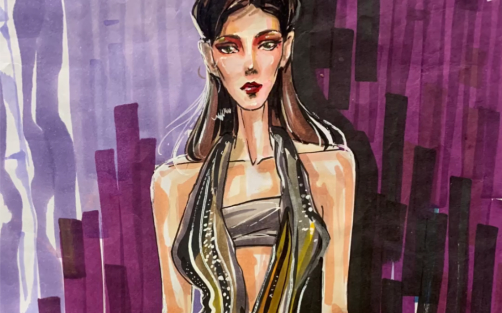 自己画的纯手绘服装设计稿哟 自己做模特有实体衣服自己做出来的