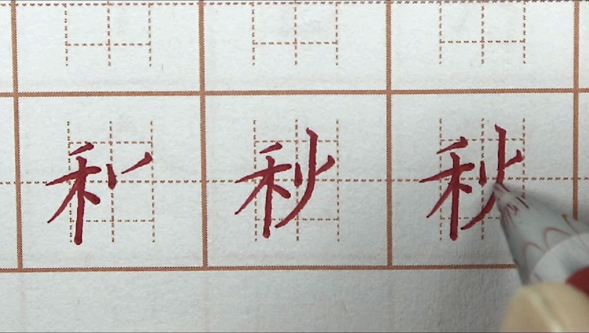 一年级语文生字秋的笔画书写,每日硬笔书法练字,初学者字帖写字
