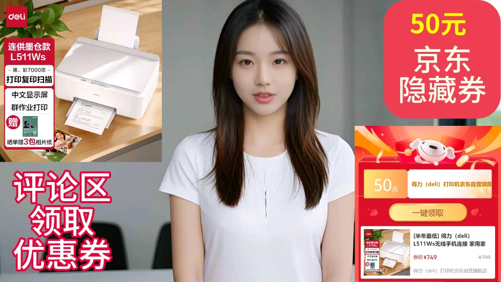 [半年最低] 得力(deli)L511Ws无线手机连接 家用家庭错题打印机复印机...