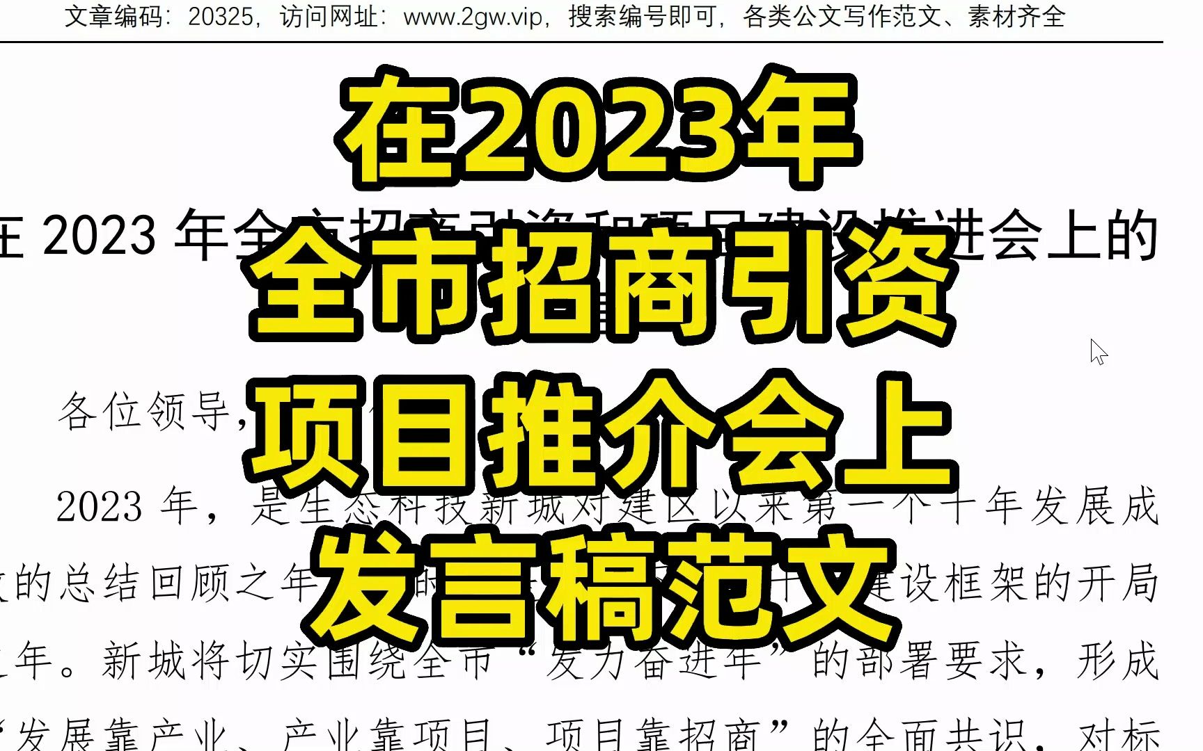 在2023年某市招商引资项目推介会上领导发言稿,word文件