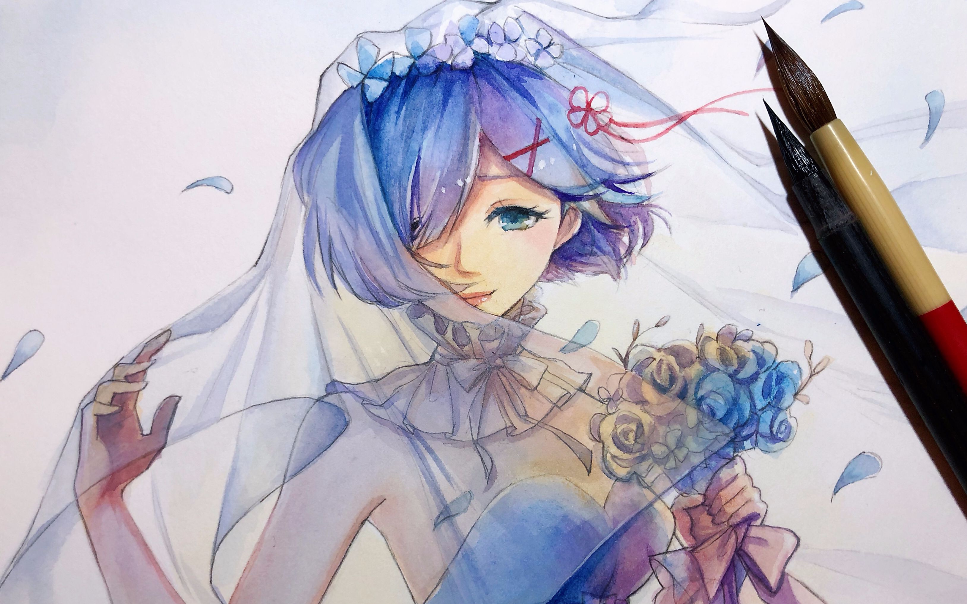 【听一首歌画一幅画】一个穿婚纱的女孩(临摹)