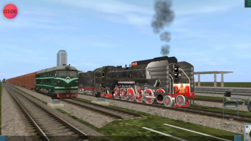 中国模拟火车,手游版,蒸汽机车牵引运粮专用列车出金华西货站。