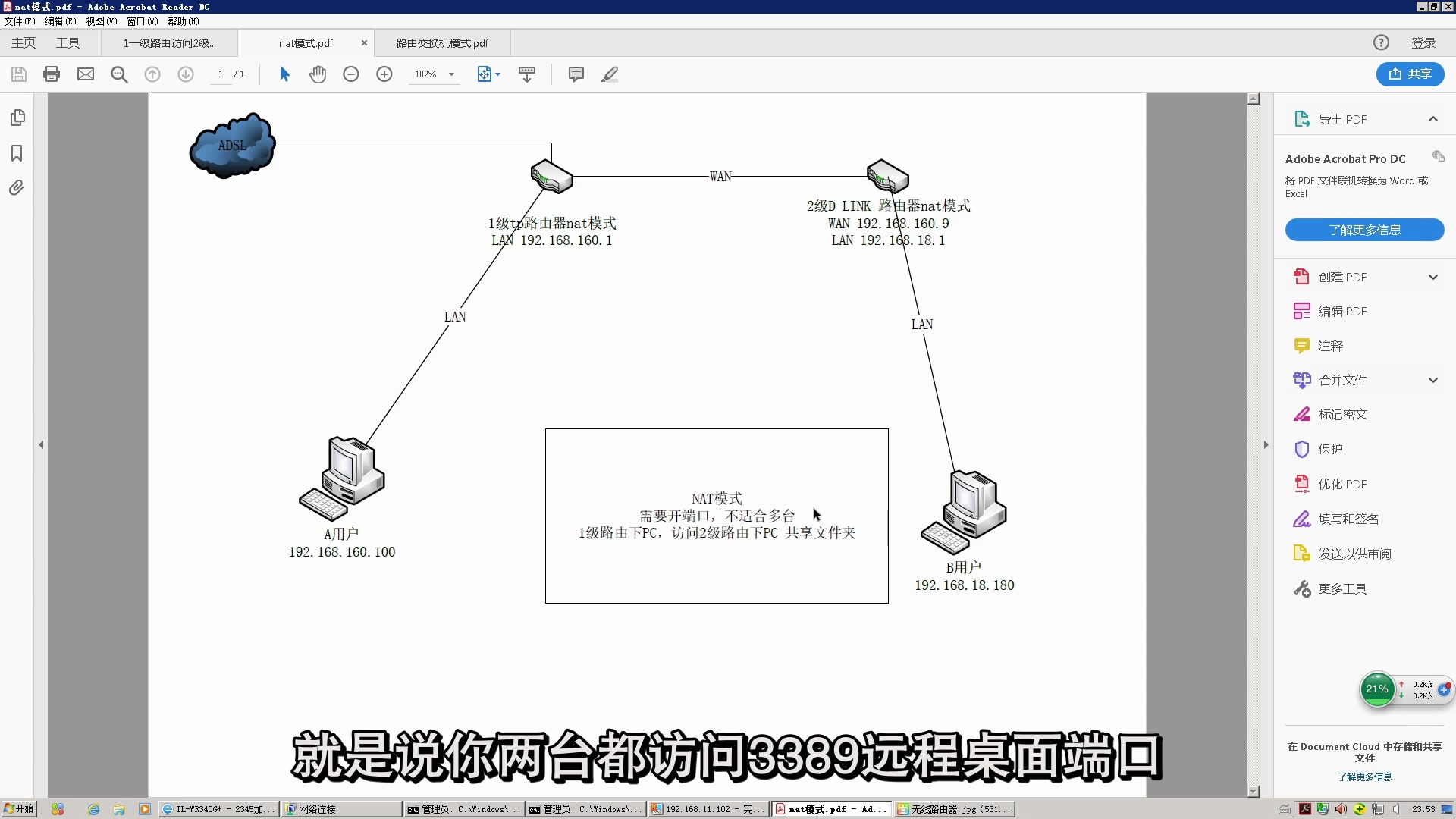 静态路由设置,实现一级路由二级路由不同网段互相访问