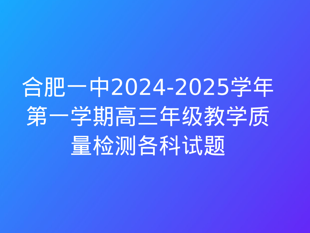 合肥一中2024-2025学年第一学期高三年级教学质量检测各科试题