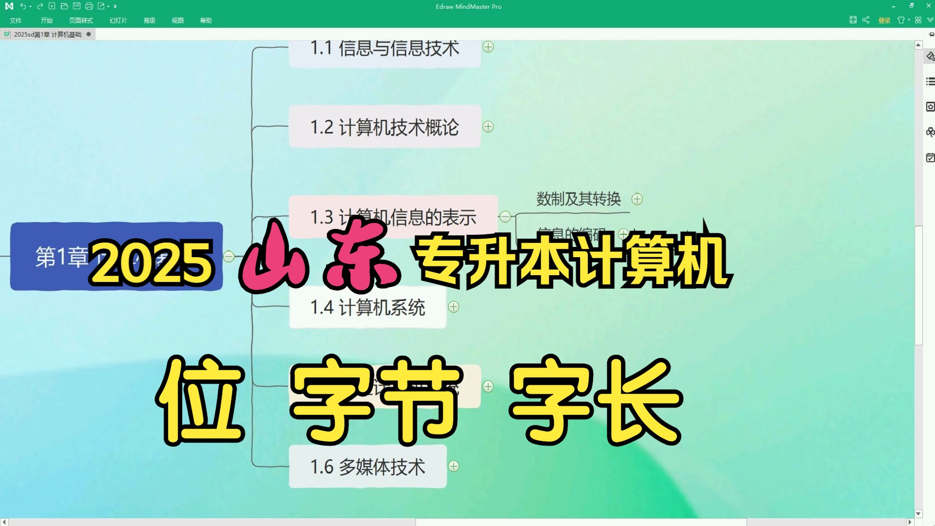 2025年山东省专升本计算机 p14 字、字节和字长