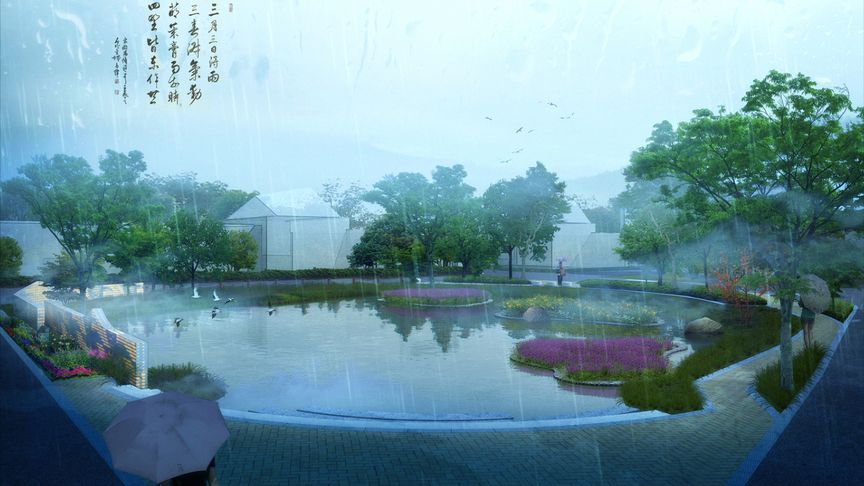 【司空侠PS教程】水塘雨景效果图古镇改造图纸三,雨景PS制作方法