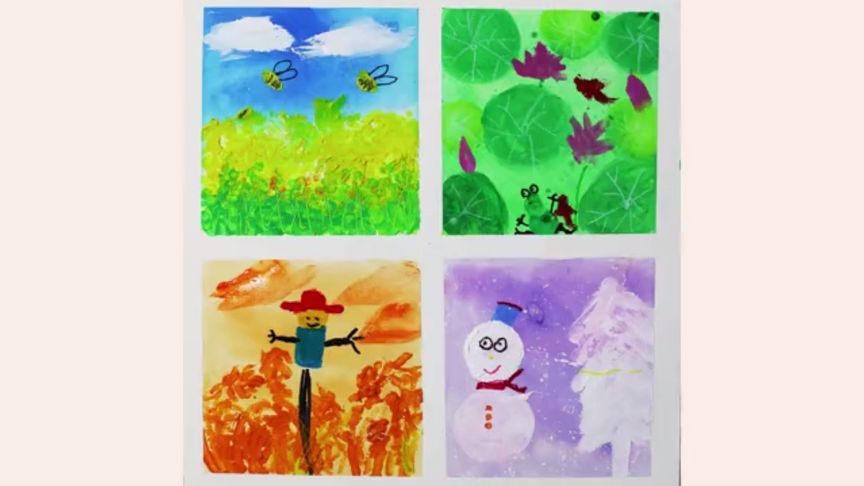 一年级上册第四课《四季》春夏秋冬儿童画