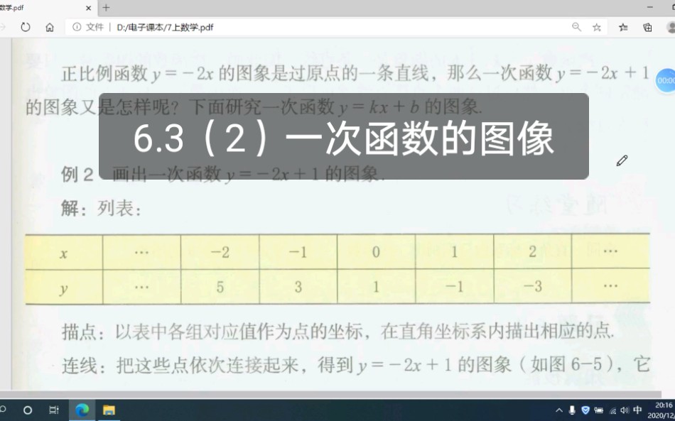 鲁教版初中数学七年级上册第六章6.3(2)一次函数的图像