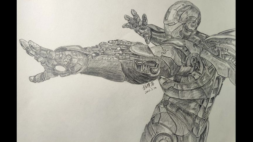 手绘复仇者联盟之钢铁侠#手绘 #绘画过程 #钢铁侠