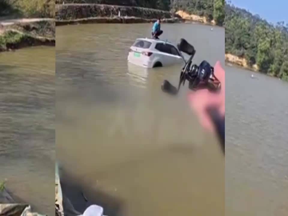 钓鱼佬立大功!男子与车一同落水,好心钓友仅用鱼竿拉车成功救援