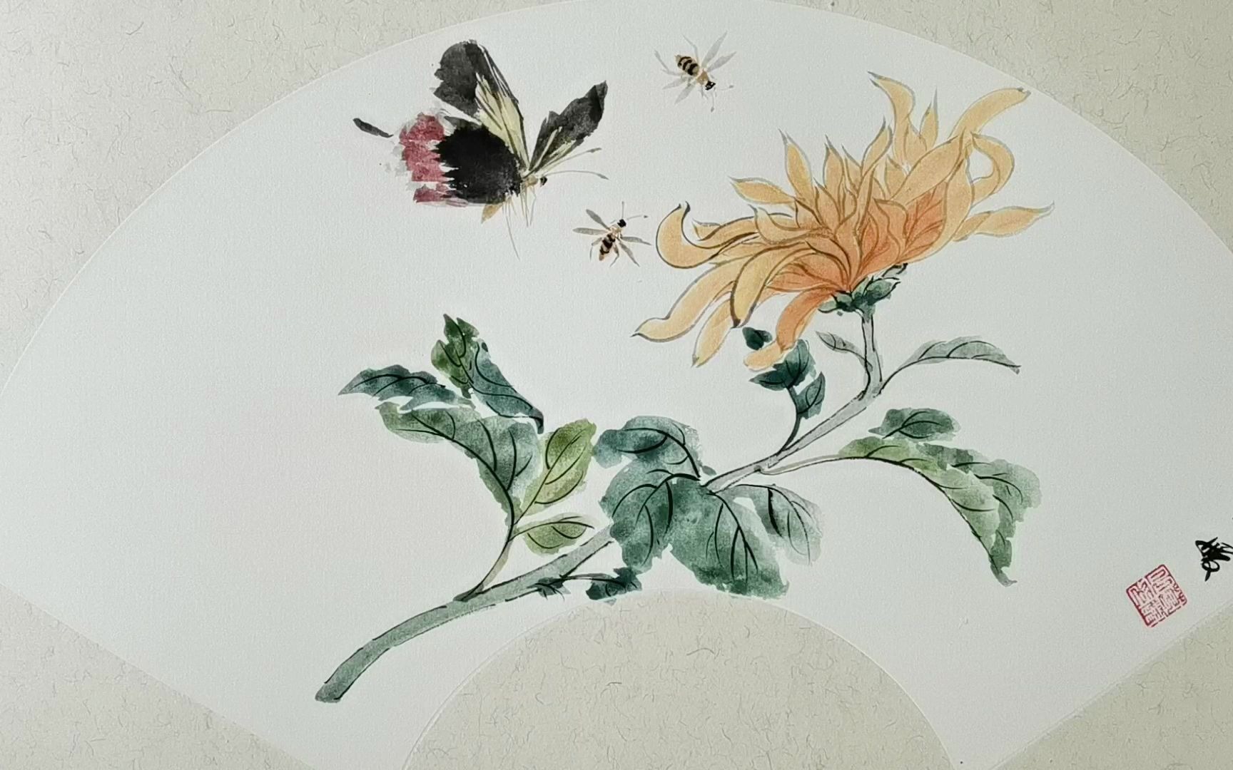 国画花鸟画入门教程,这样画菊花堪称一绝
