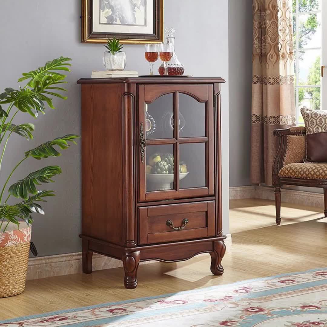 【26元券】欧式实木玻璃酒柜复古客厅电视边柜展示柜家用美式小户型...