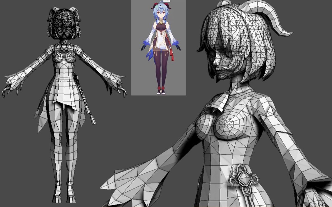 【3DMAX人物建模】原神“甘雨”模型制作,超详细的低模角色布线教程