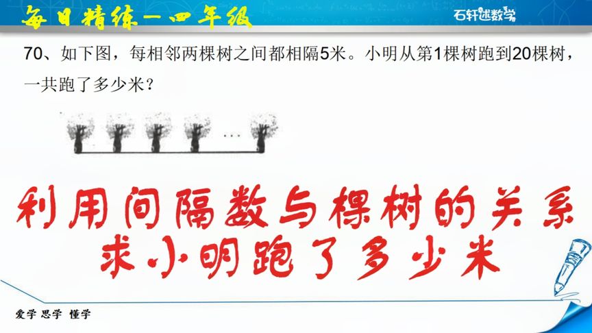 4年级数学:利用间隔数与棵树的关系,求小明跑了多少米?很好求