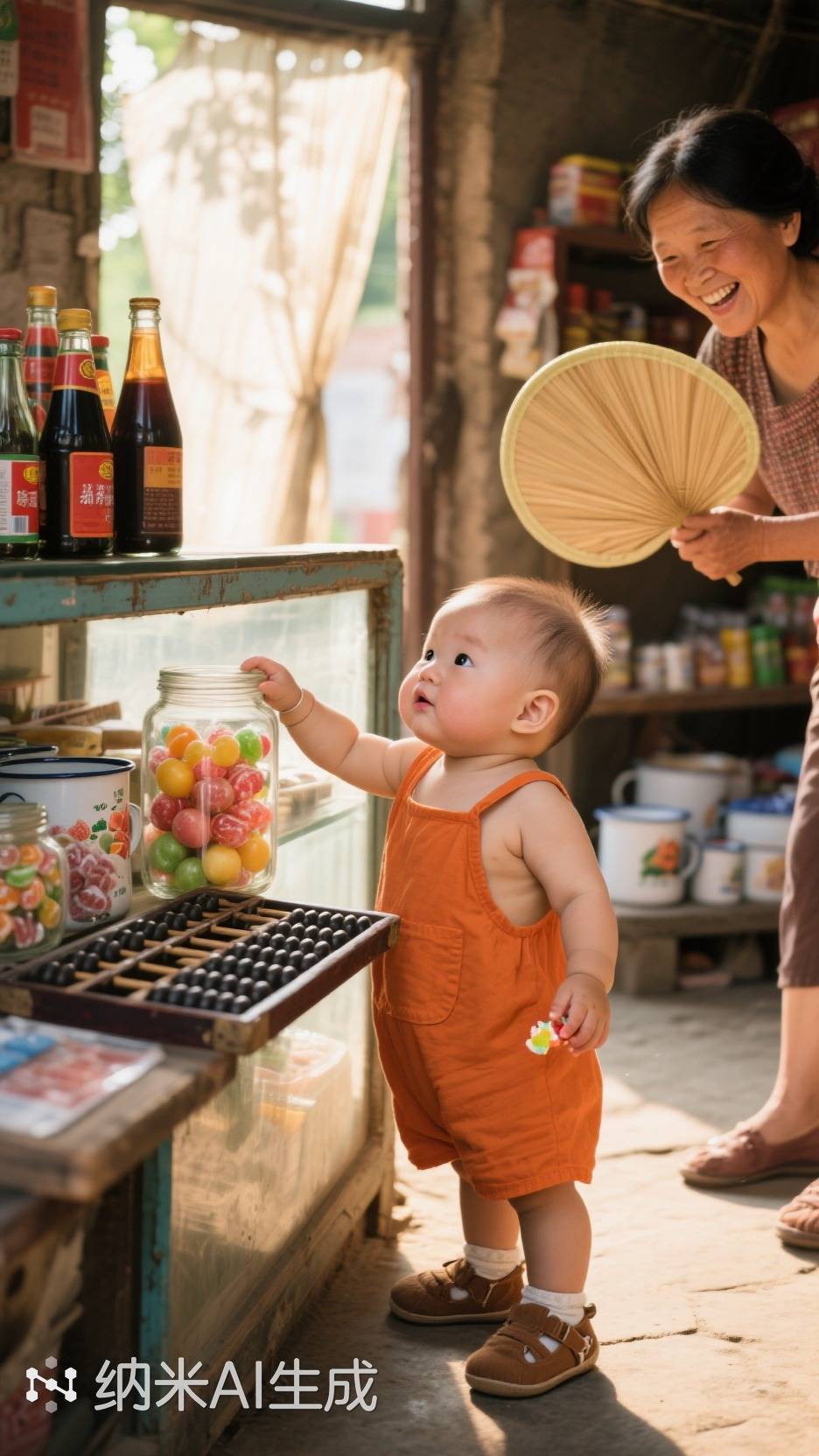 胖脸萌娃偷糖够不着,拨算盘吵得阿姨直扇风 #萌娃