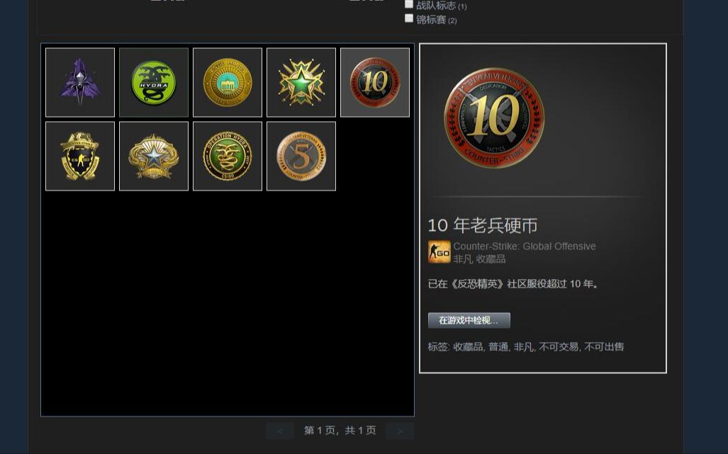 CSGO 十年老兵以及其他勋章 牌子介绍