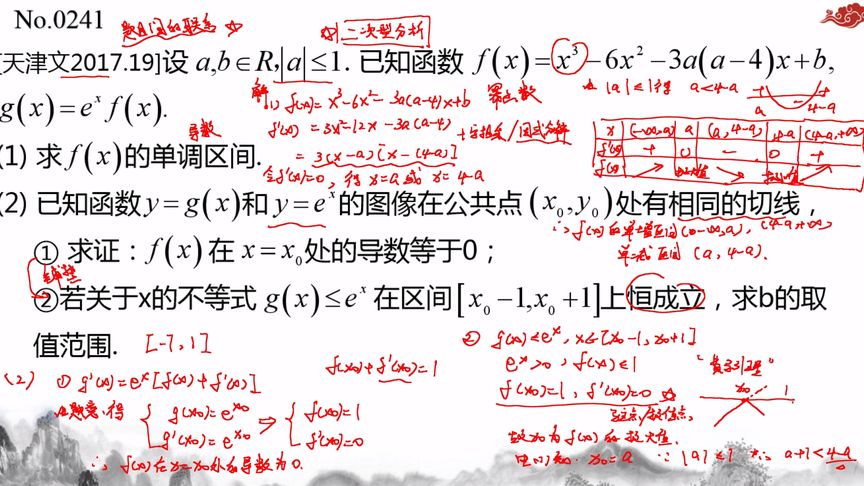 2017天津文——二次型函数的单调性及同切线条件下的恒成立.