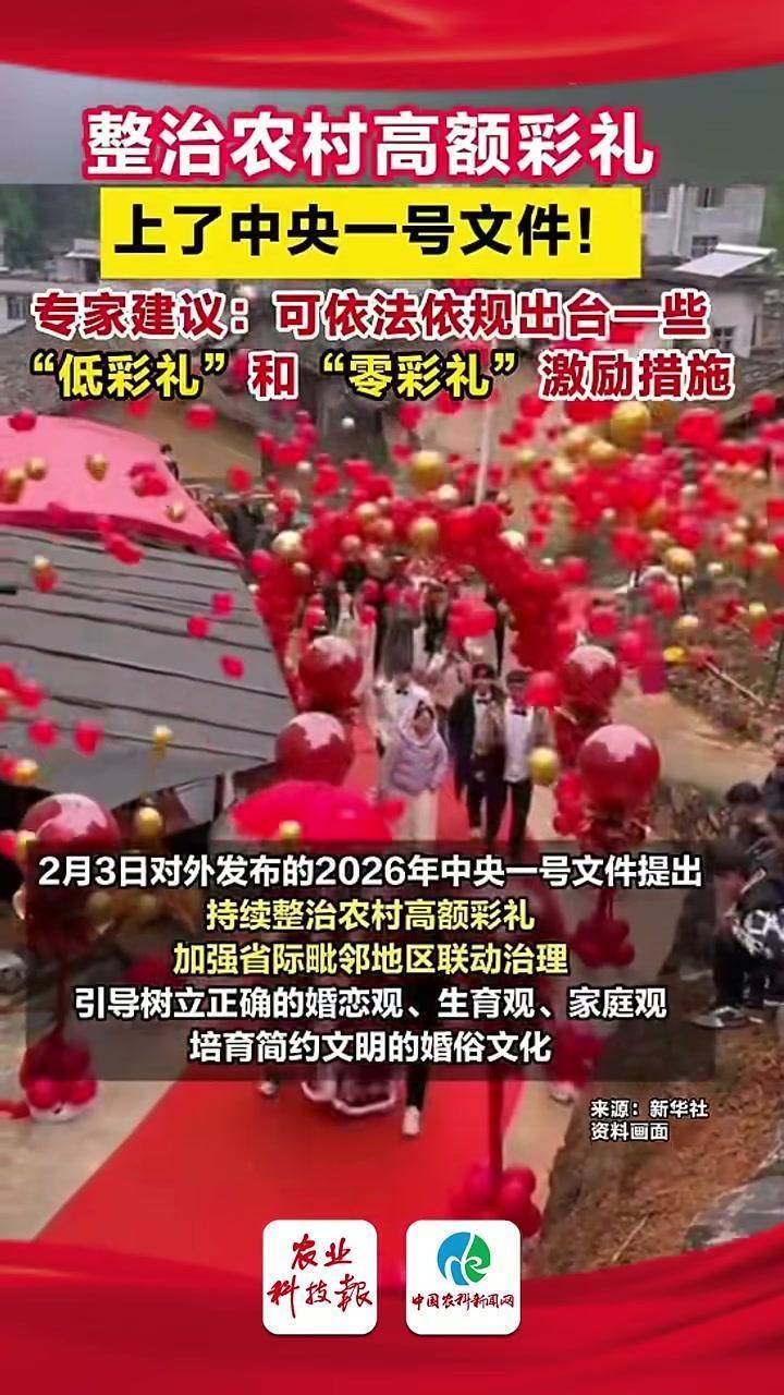 整治农村高额彩礼,上了中央一号文件!专家建议:可依法依规出台一些"低...