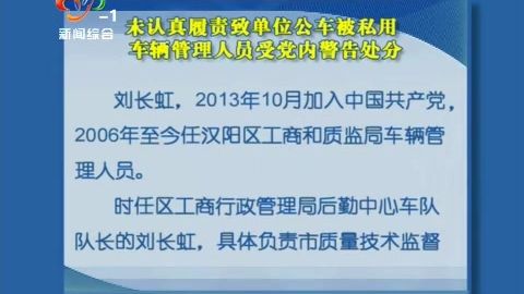 未认真履责致单位公车被私用 车辆管理人员受党内警告处分