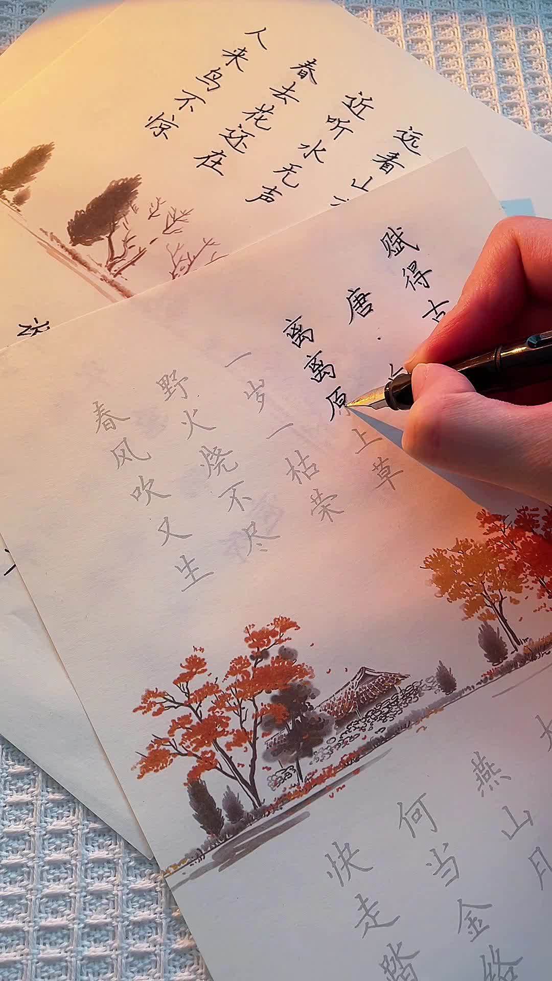 小学生初高中必背必考古重点古诗词,寒暑假练习,每日一页钢笔