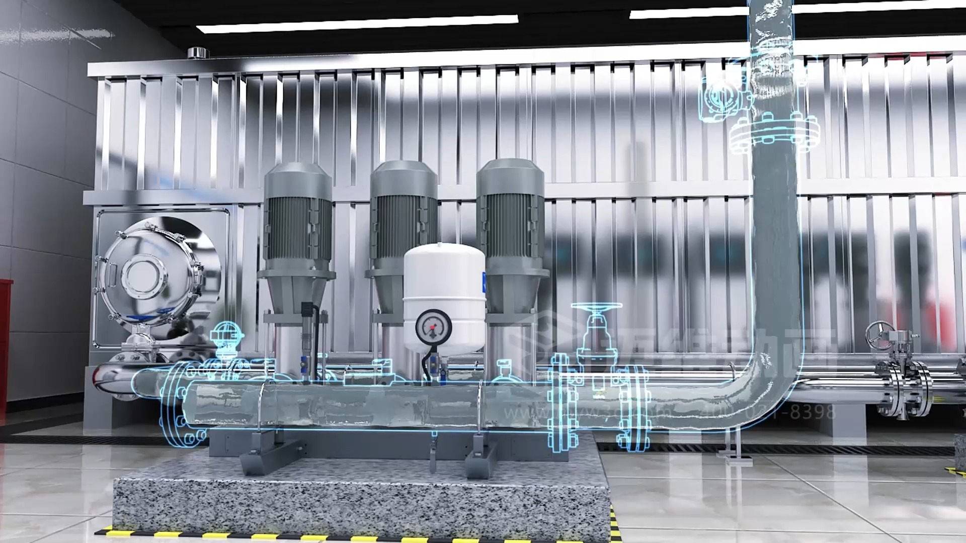 二次供水系统-水处理行业-工作原理三维动画