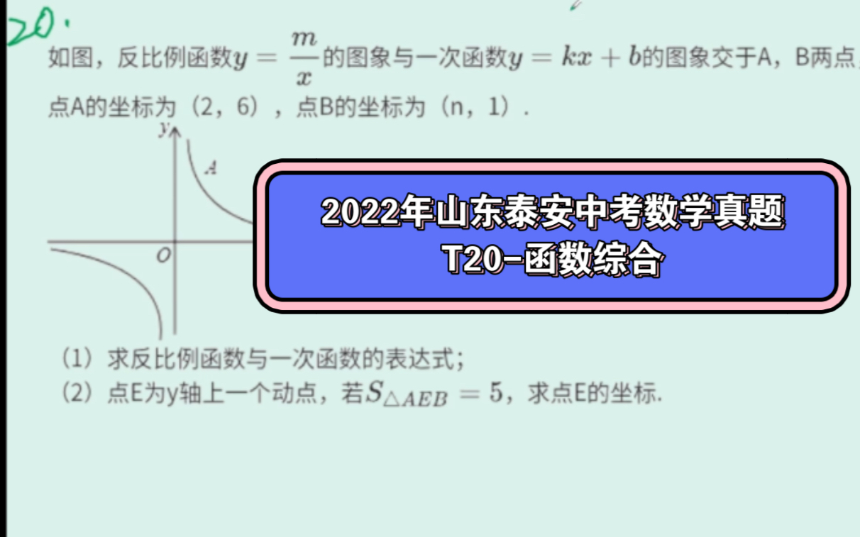 ...数学真题——T20-函数综合-一次函数和反比例函数结合,求三角形面积