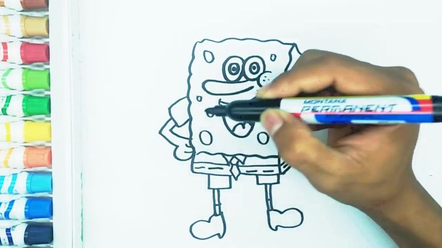 孩子一看就会画,幼儿简笔画上色教程:海绵宝宝