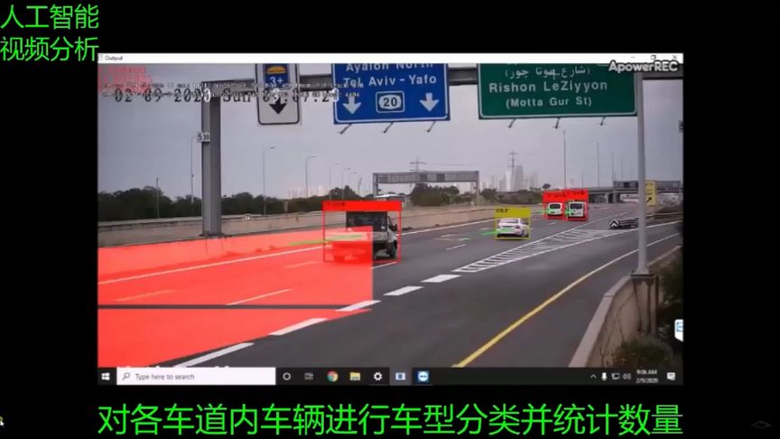 智慧交通应用:对各车道内车辆进行车型分类并统计数量。