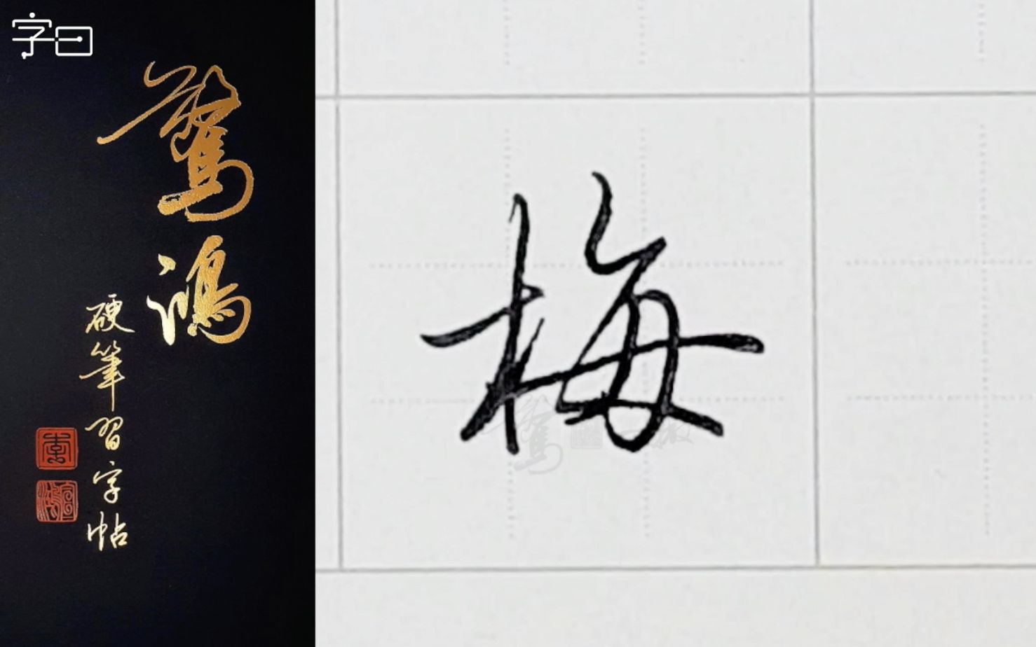 硬笔行楷书法,常用字示范:每梅海敏津