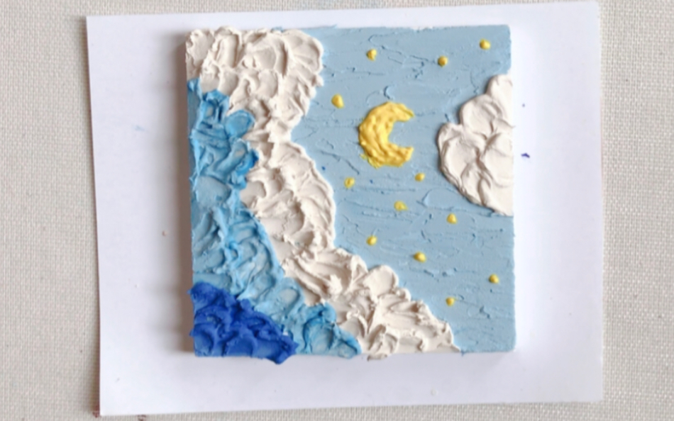 蓝色渐变云朵天空 浮雕画扩香石DIY