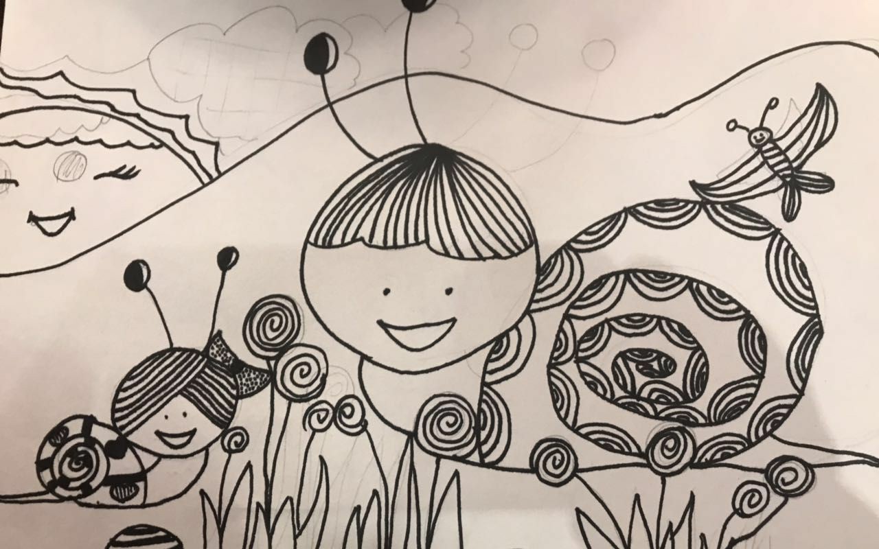 小孩儿画画1 儿童画～拟人化小蜗牛 25分钟快速线描画 体现黑白灰...