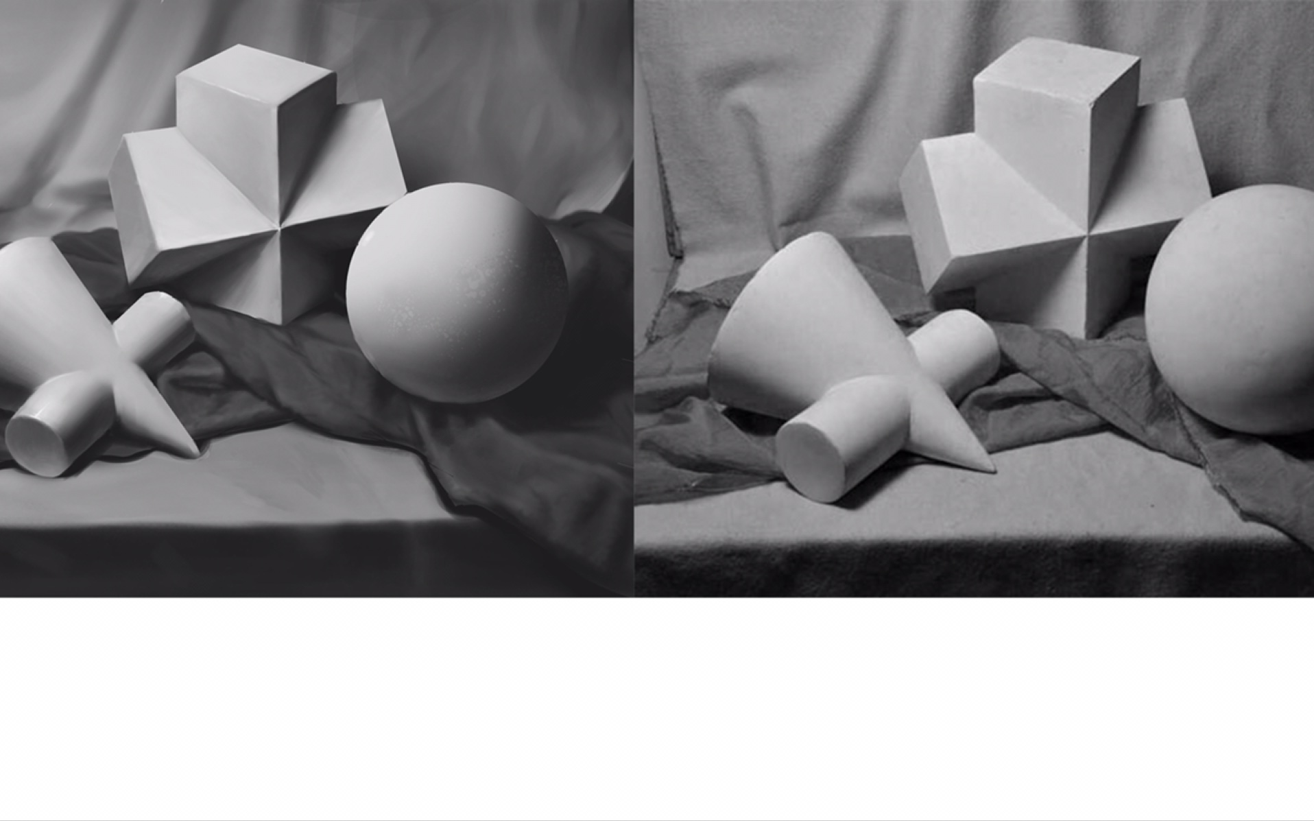 【板绘】几何体素描,和原图放在一起是需要勇气的