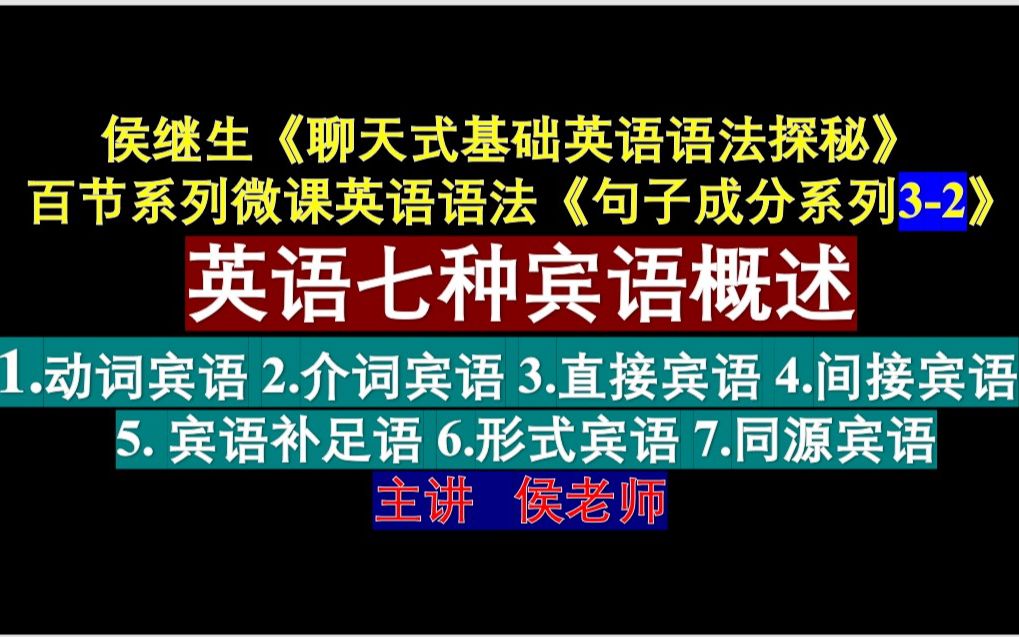 微课:鸟瞰句子成分(3-2)七种宾语-动词宾语、介词宾语、宾语补足语.